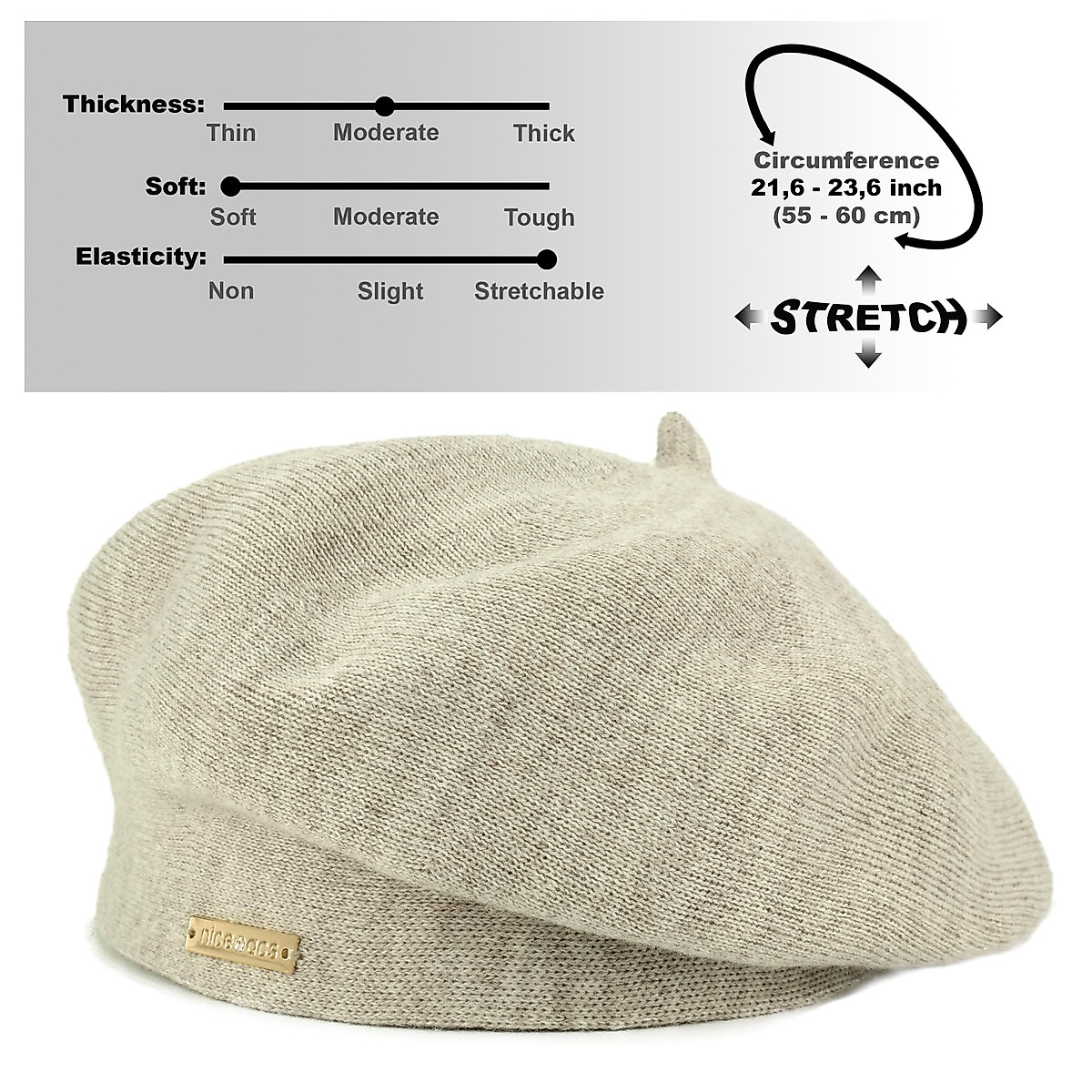 Braxton Tan - Warm Lined Wool Brown Knit Berets - French Paris Hat for Women