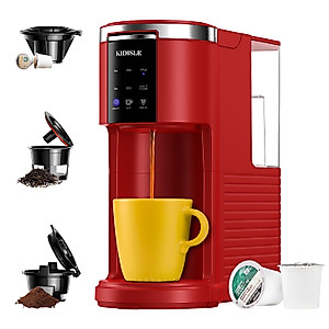 KIDISLE Single Serve Coffee Machine, 3 in 1 Pod Coffee Maker for K Cup Pods & Ground Coffee & Teas, 6 to 14oz Brew Sizes, with 40oz Removable Water Reservoir, Descale Settings, Red