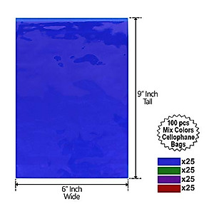AnapoliZ Cellophane Bags 100 pcs Mix Colors (6 Inch x 9 Inch) | Colorful Cello Treat Bags with Twist Ties | 2.5 Mil Quality Cellophane Treat Bags | Transparent Color 6x9 Inch Bags