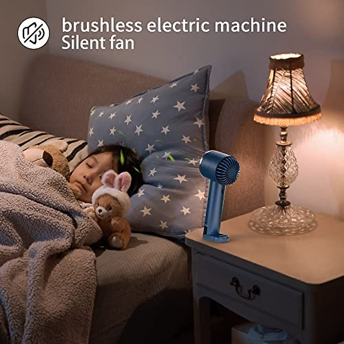 Handheld Fan, Mini Portable Fan USB Rechargeable with Hanging Hook, 3 Speeds, 3000mAh Personal Desk Turbo Fans, Small Pocket Fan for Indoor Outdoor Travel