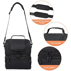 BesyPro Insulated Dual Compartment Lunch Bag for Women Men,Leakproof Cooler Food Bag with Shoulder Strap for Unisex Adult,Thermal Bento Lunch Bag for Work,Picnic,Beach Black