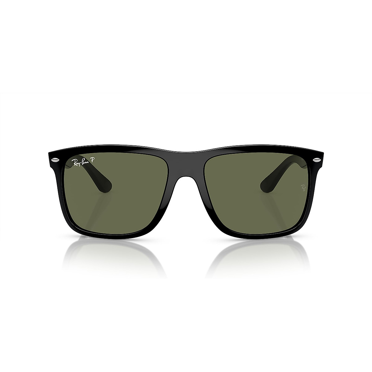 Ray-Ban RB4547F Boyfriend Two Square Sunglasses, Black/Green Polarized, 60 mm