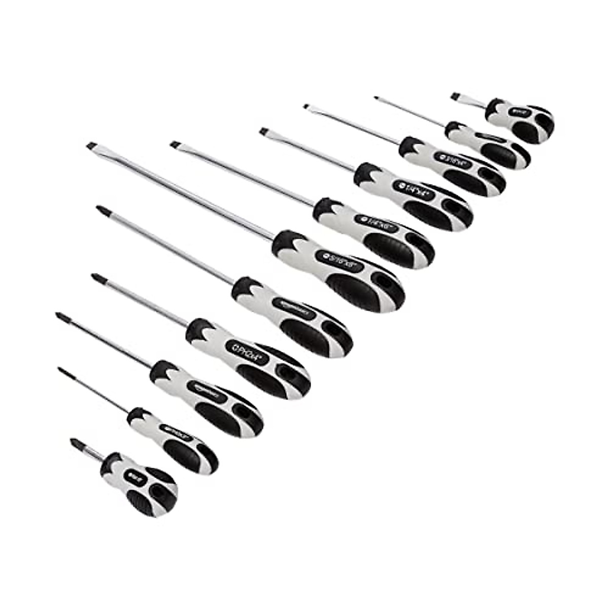 Amazon Basics 11-Piece Magnetic Tip Screwdriver Set, Slotted and Phillips, Grey Black