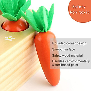 LOOJOY Wooden Toddlers Carrots Toys Shape Size Sorting Matching Puzzles Gripping Action Carrot Harvest Game for Fine Motor Skill