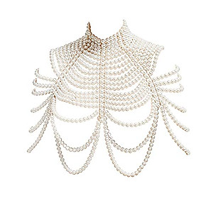 CCbodily Pearl Body Chain Bra - Fashion Shoulder Necklaces Jewelry(A-WHITE)