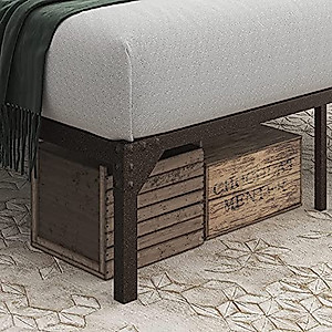 Einfach Twin Metal Platform Bed Frame with Wooden Rivet Headboard/Mattress Foundation with 13 Strong Steel Slats Support/No Box Spring Needed/Single Platform Bed for Kid Boy Adult/Easy Assembly/Brown