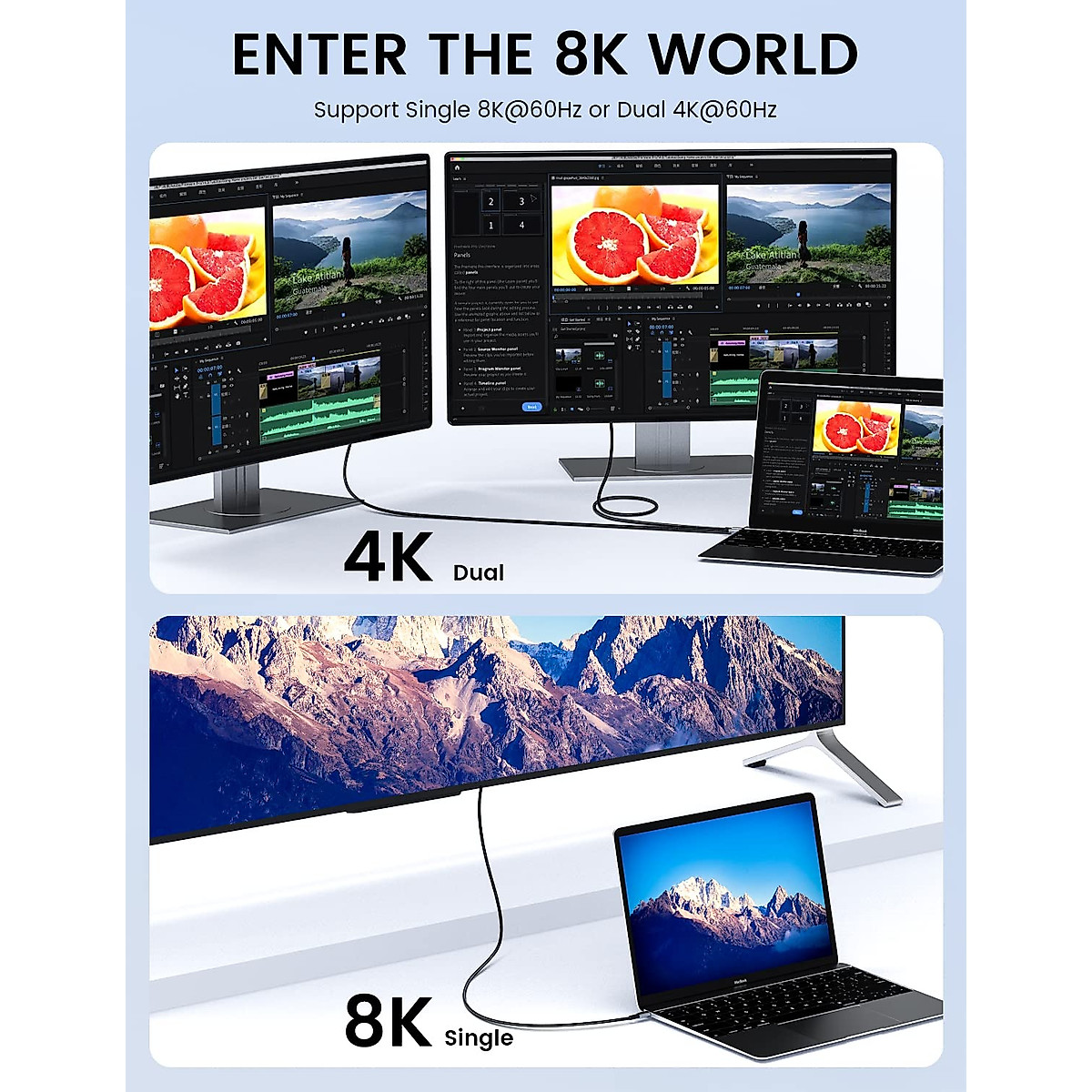 PDTXCLS Renkchip Thunderbolt 4 Cable, 3.28FT, Supports 8K Display/40Gbps Data Transfer and 120W Power Charging,for MacBook, iPad Pro and Other Type-C Devices