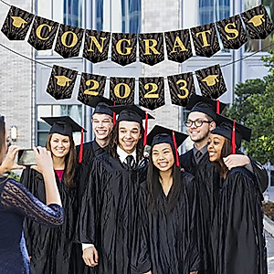 Graduation Banner 2023 Personalized Black and Gold - Congrats Grad Bunting Banner 2023 with Gold Pens for Car Home Senior College Graduation Party Decorations