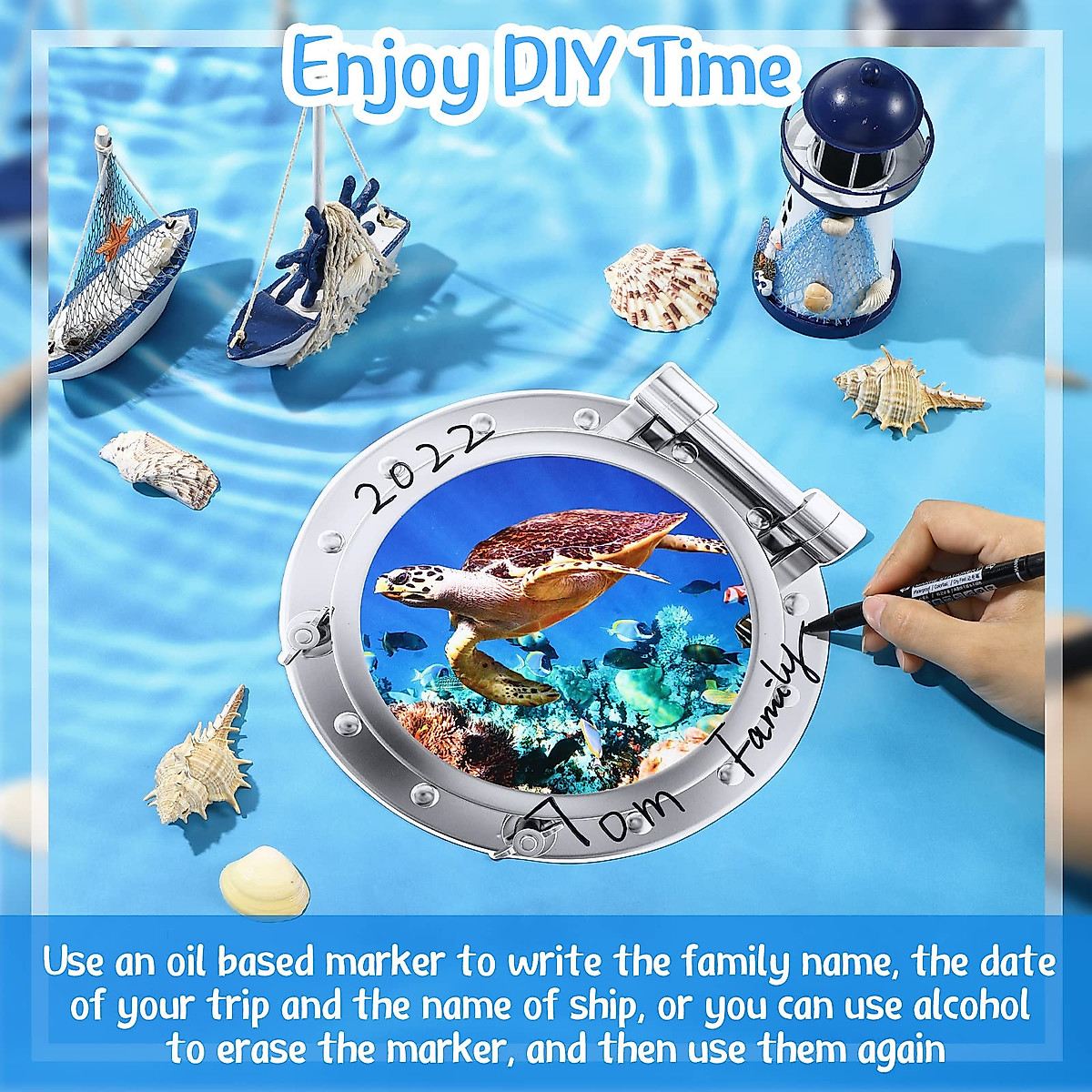 4 Pcs Cruise Door Decorations Magnetic Cruise Porthole Door Magnets Palm Tree Turtle Cruise Magnet The Sea Nature Scenery Fridge Decor for Carnival Cruise Refrigerator Car
