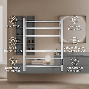 SHARNDY Towel Warmer with Built-in Timer ETW13CS for Bathroom Wall Mounted Bath Towel Heater Plug-in Electric Heated Towel Rack Brushed