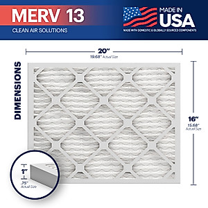 BNX TruFilter 16x20x1 Air Filter MERV 13 (4-Pack) - MADE IN USA - Electrostatic Pleated Air Conditioner HVAC AC Furnace Filters for Allergies, Pollen, Mold, Bacteria, Smoke, Allergen, MPR 1900 FPR 10