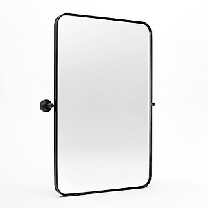 Minuover 20" x 30'' Pivot Rectangle Bathroom Mirror Tilting Beveled Black Metal Framed Vanity Mirrors for Wall (20" x 30", Matte Black)