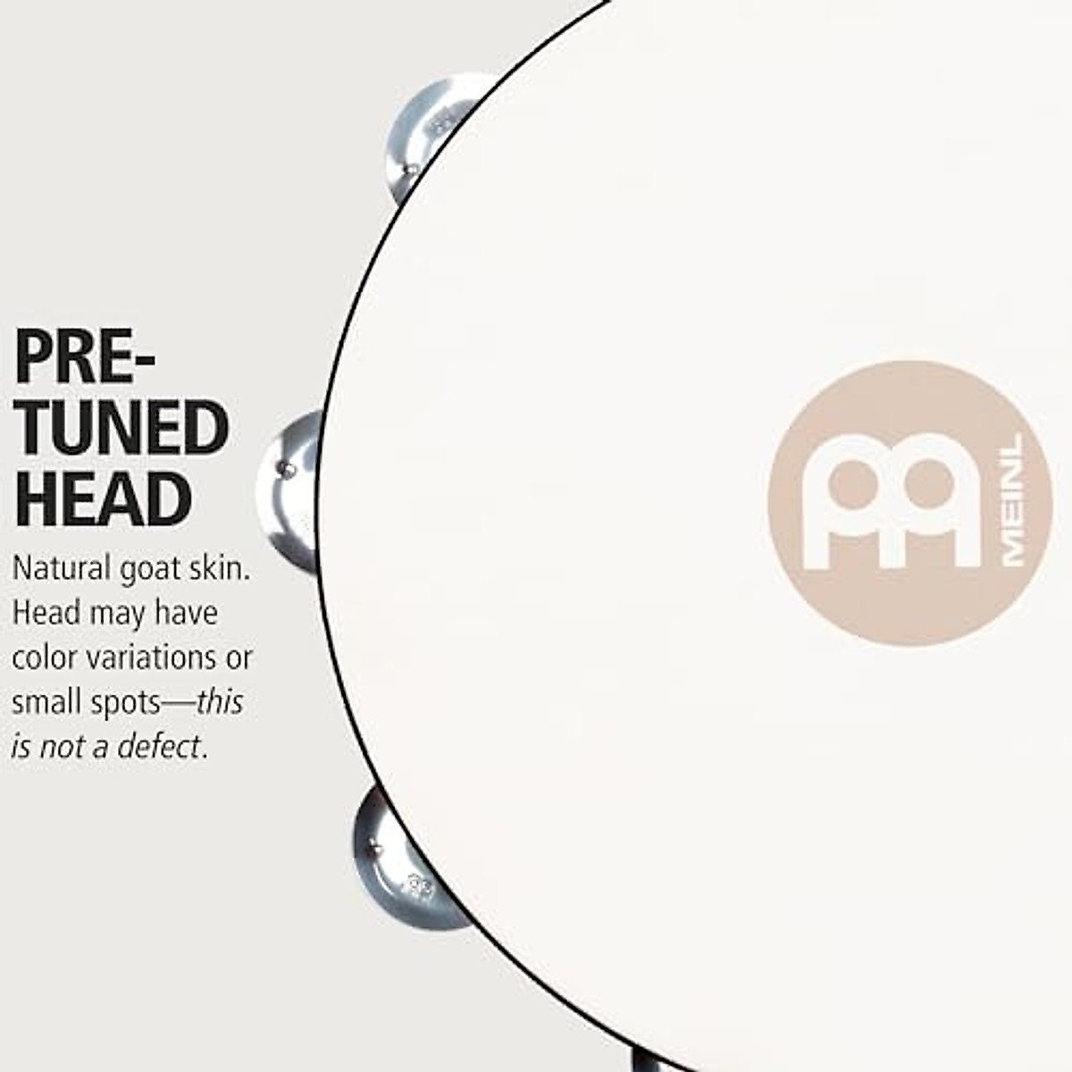 Meinl Percussion Traditional Goatskin Headed Wood Tambourine with Aluminum Jingles, Single Row — NOT Made in China — for All Musicians, 2-Year Warranty (TAH1A-AB)