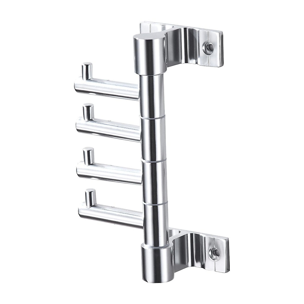 KWQKEM Swivel Coat Rack with 4 Hooks Wall Mount Wall Vertical Hooks Towel Racks for Bathroom Metal Robe Hook Key Holder Heavy Duty Towel Holder Hanger for Door Entryway Office (Silver, 4 Arms)