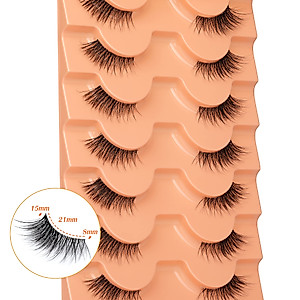 Half Lashes Natural Look Wispy False Eyelashes Mink 3/4 Corner Lashes Clear Band Fake Eyelashes 7 Pairs Multipack by Eefofnn