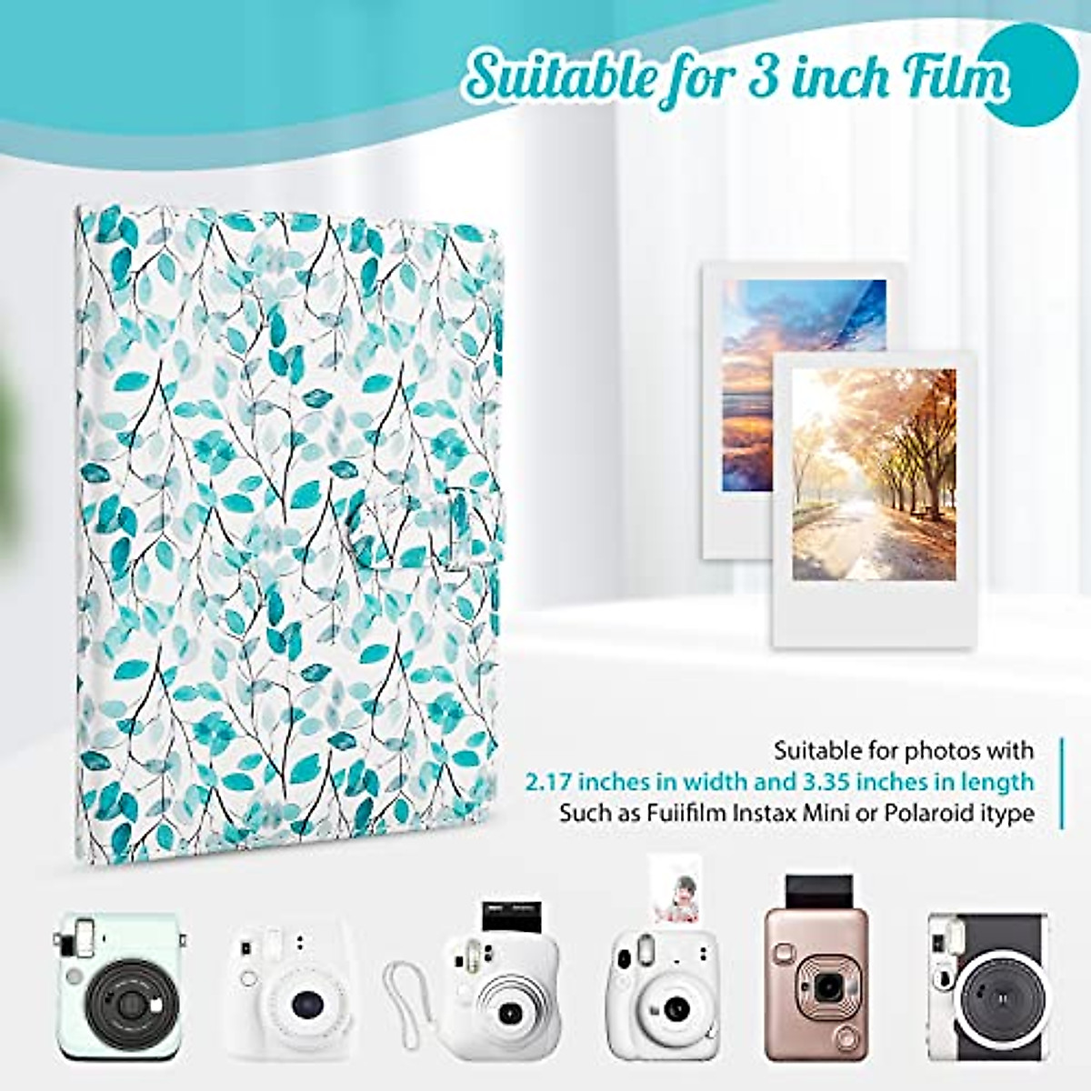 Ablus 128 Pockets Mini Photo Album for Fujifilm Instax Mini Camera, Polaroid Snap, Z2300, SocialMatic Instant Cameras & Zip Instant Printer (Leaves)