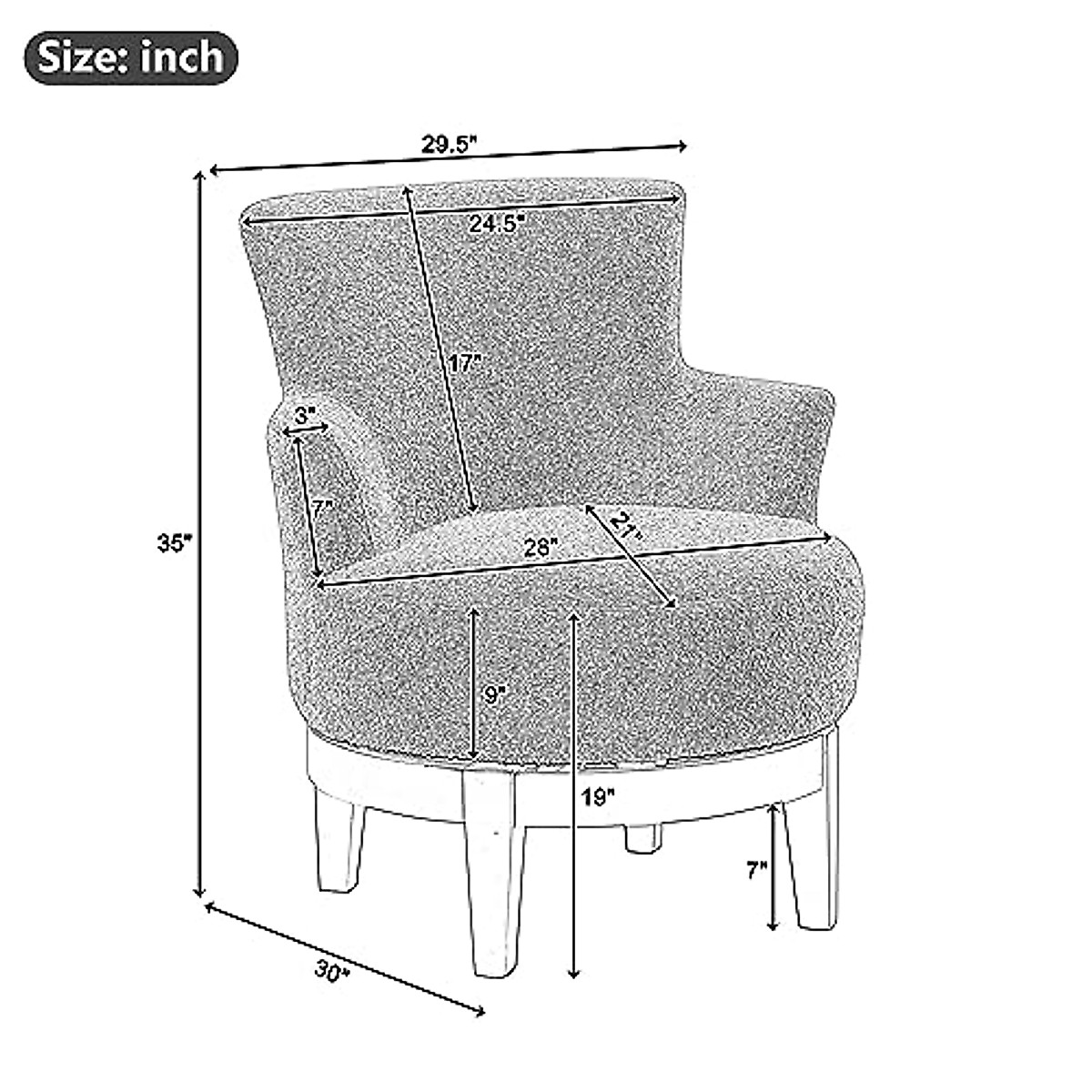 Goohome 360 Degree Swivel Wingback Accent, Comfy Upholstered Sherpa Fabric Seating Armchair with Rubberwood Legs for Living Room, Leisure Arm Chair for Lounge, Dark Grey