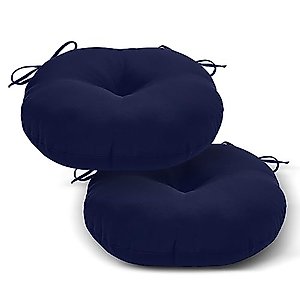 LOVTEX Bistro Chair Cushions Set of 2, Outdoor Round Chair Cushions 15 Inch, Waterproof Round Outdoor Cushions with Ties, Navy Blue Outdoor Chair Cushions for Patio Furniture