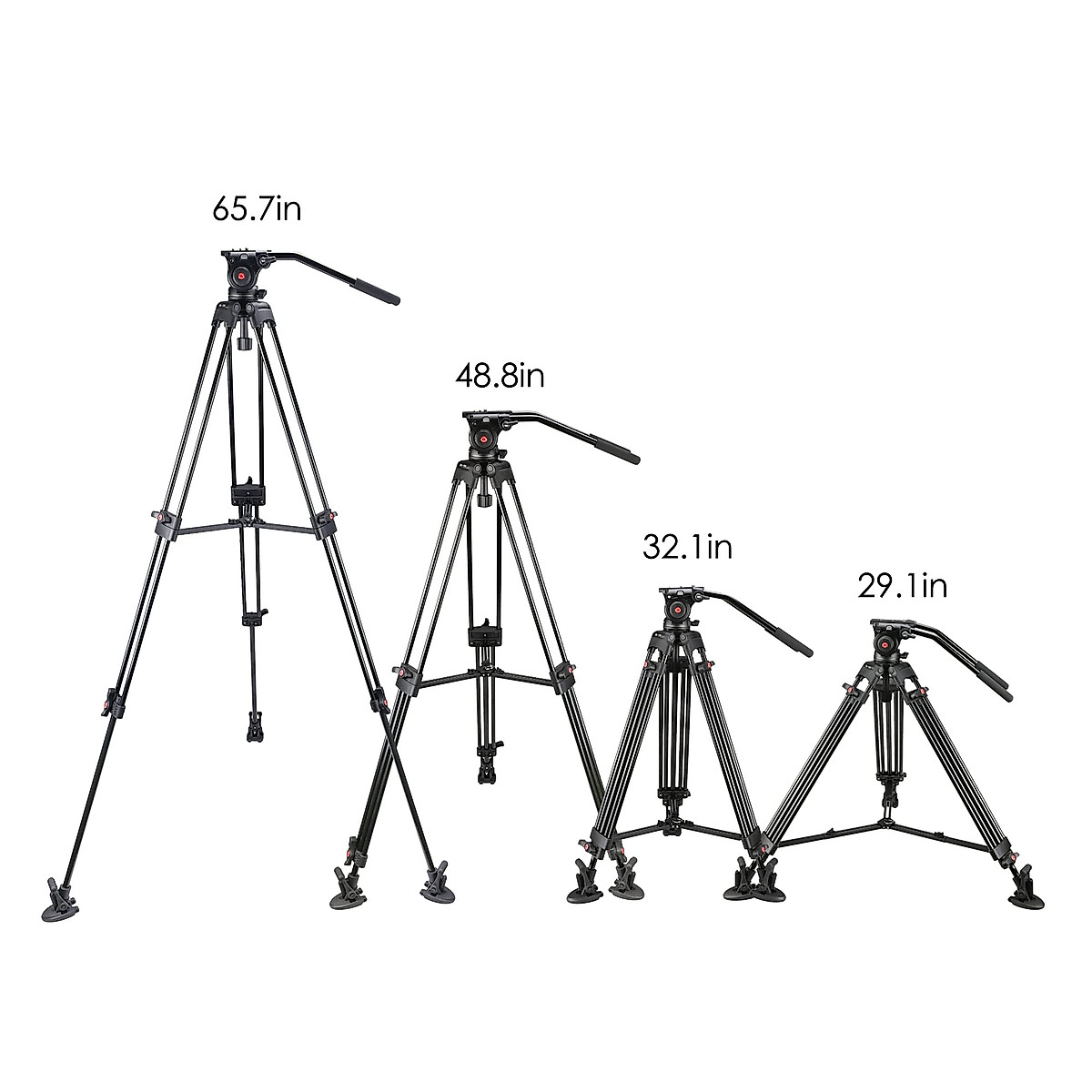 MagicLine 65.7 inch Heavy Duty Aluminum Video Camera Tripod with Fluid Head, 2 Pan Bar Handles, Adjustable Mid-Level Spreader，QR Plate, Max Load 26.5 LB for Canon Nikon Sony DSLR Camcorder Cameras