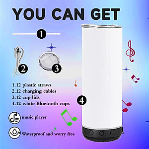 HIZEE 12pack 20oz cups Bluetooth Sublimation Tumbler with Straw and Lid, Double-Wall Stainless Steel Vacuum Insulation Sublimation Tumbler Blank, RemovableRechargeable Bluetooth Wireless Speaker Black