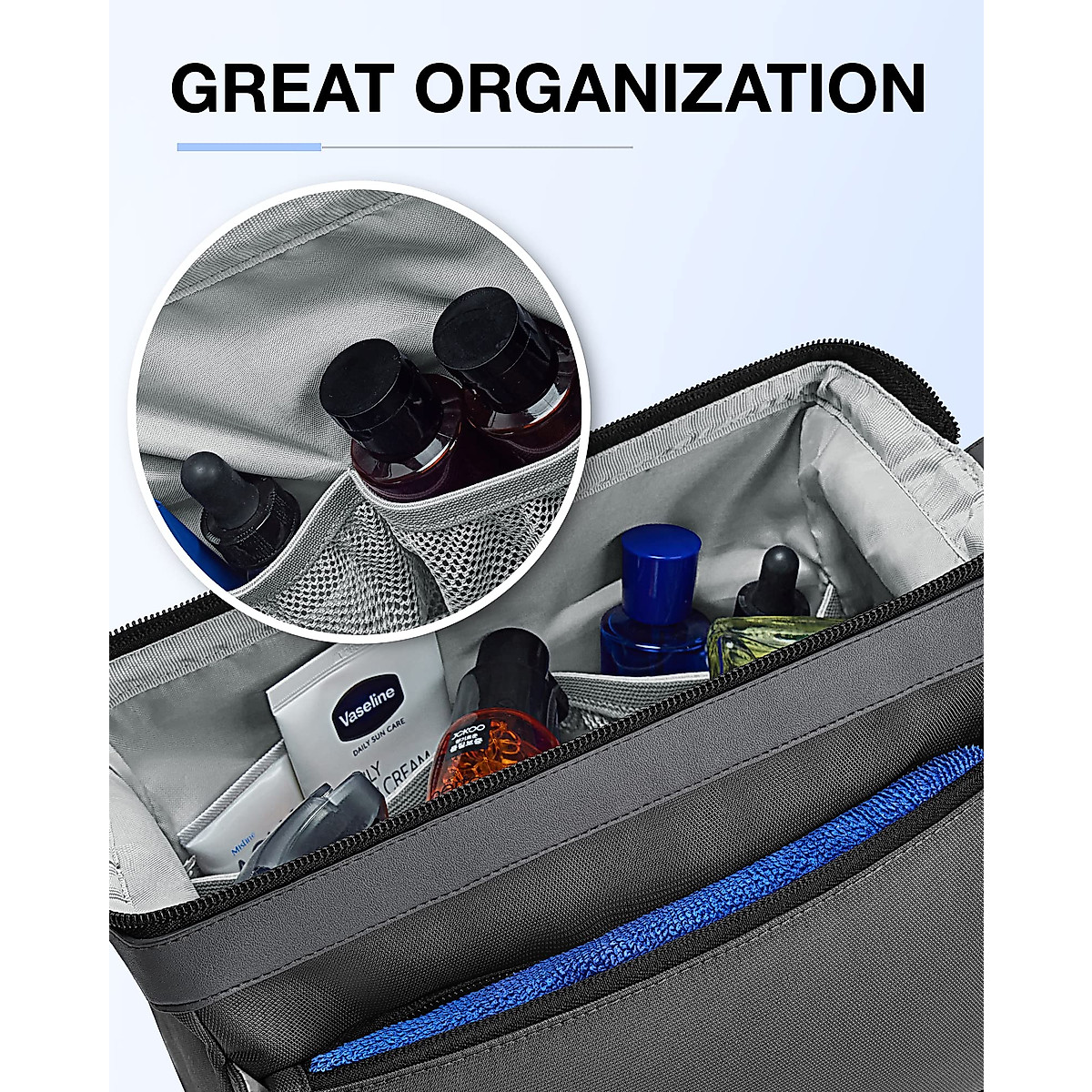 BAGSMART Toiletry Bag for Men, Wide Opening Travel Toiletry Bag for Men, Dopp Kit Water Resistant Shaving Hygiene Bag for Bathroom Shower, Travel Size Toiletries, Travel Essentials - Grey