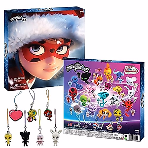 Miraculous Ladybug - Ultimate Kwami Advent Calendar with Miniature Flocked Kwamis and EVA Seasonal Charms. Collectible Toys for Kids for Christmas with Hooks and Ribbons (Wyncor)