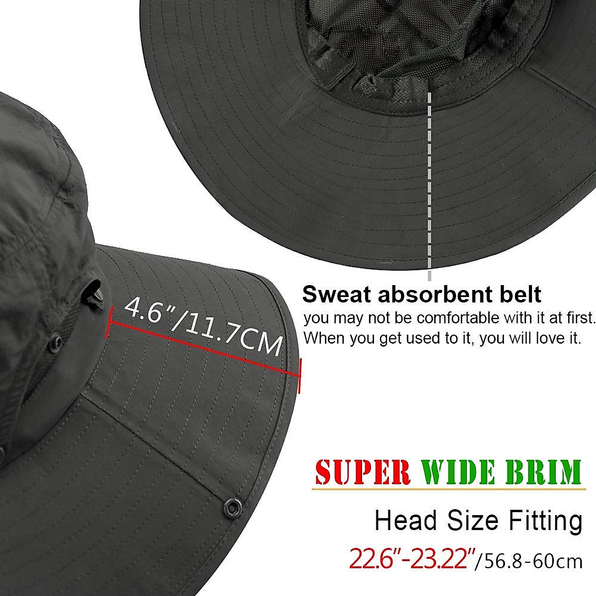 Cooltto Wide Brim Sun Hats with Waterproof Breathable for Fishing, Hiking, Camping，for Men Women Kids Light Gray