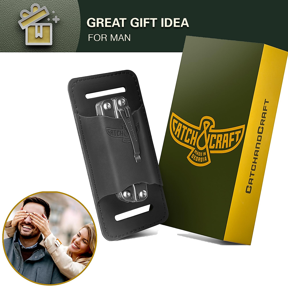 CatchandCraft Multitool Sheath for Belt - Leatherman Sheath - Horizontal Carry Leather Multitool Holster - EDC Pocket Organizer for Work and Daily Use - 𝐌𝐚𝐝𝐞 𝐢𝐧 𝐆𝐄𝐎𝐑𝐆𝐈𝐀