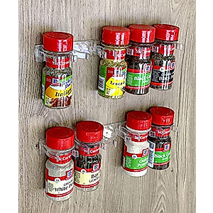 CAXXA 20 Clear Adhesive Spice Gripper Strip Clips, Spice Rack Dispenser, Kitchen Cabinet Holder, 4 Strips, Holds 20 Jars