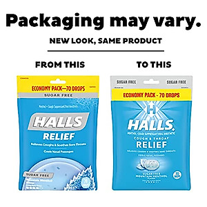 HALLS Relief Mountain Menthol Sugar Free Cough Drops, Economy Pack, 70 Drops