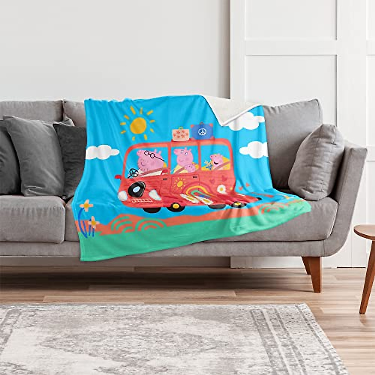 Peppa Pig Blanket, 50"x60" Road Trip with The Family Silky Touch Sherpa Back Super Soft Throw Blanket