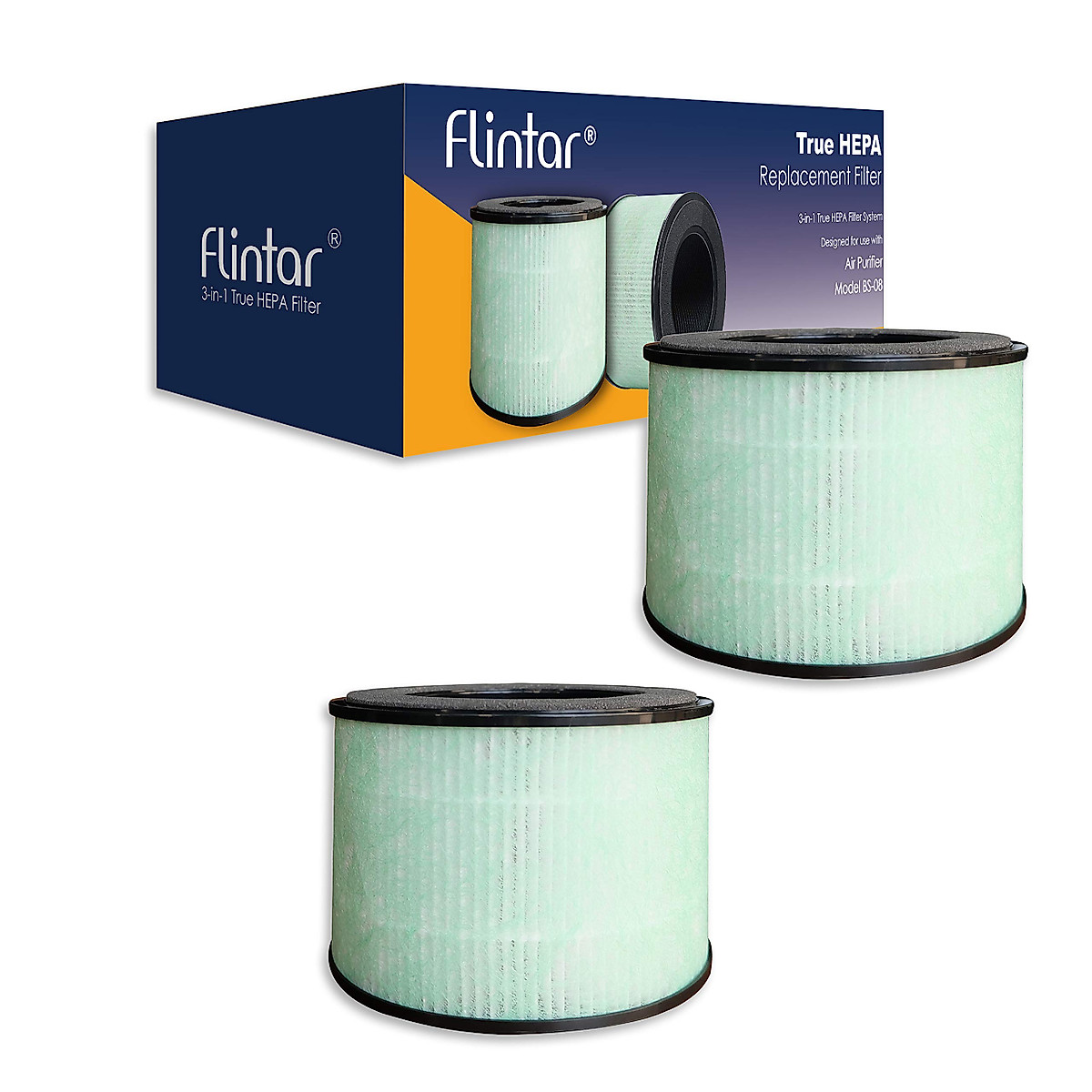 Flintar BS-08 H13 Upgraded True HEPA Replacement Filter, Compatible with PARTU BS-08 HEPA Air Purifier, Better Filtration and Odor Reduction, 2-Pack