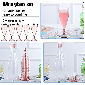 Niceshop foldable plastic champagne wine glasses set of 5, reusable, foldable wine glasses with storage bottles, easy to carry, suitable for outdoor, camping, and travel, each 6.5 ounce pink.