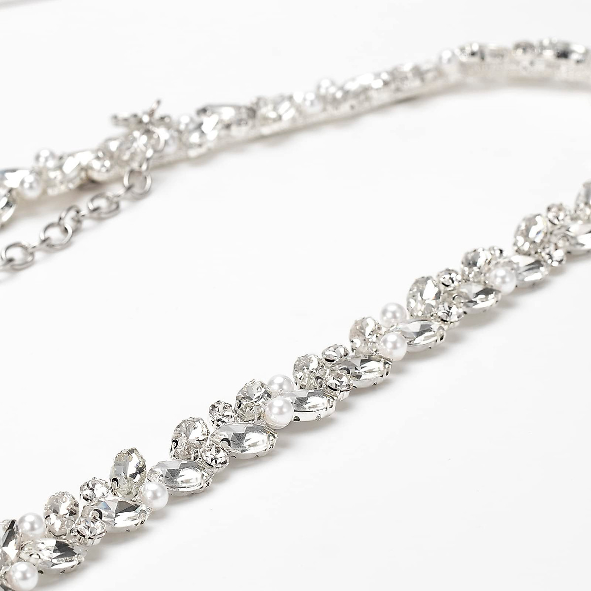 YooAi Rhinestone Bridal Belt for Women Dresses Weeding Dress Belt Sliver Crystal Belt with Pearl for Prom Gown Pearl 120 Fit Waist 27"-42"