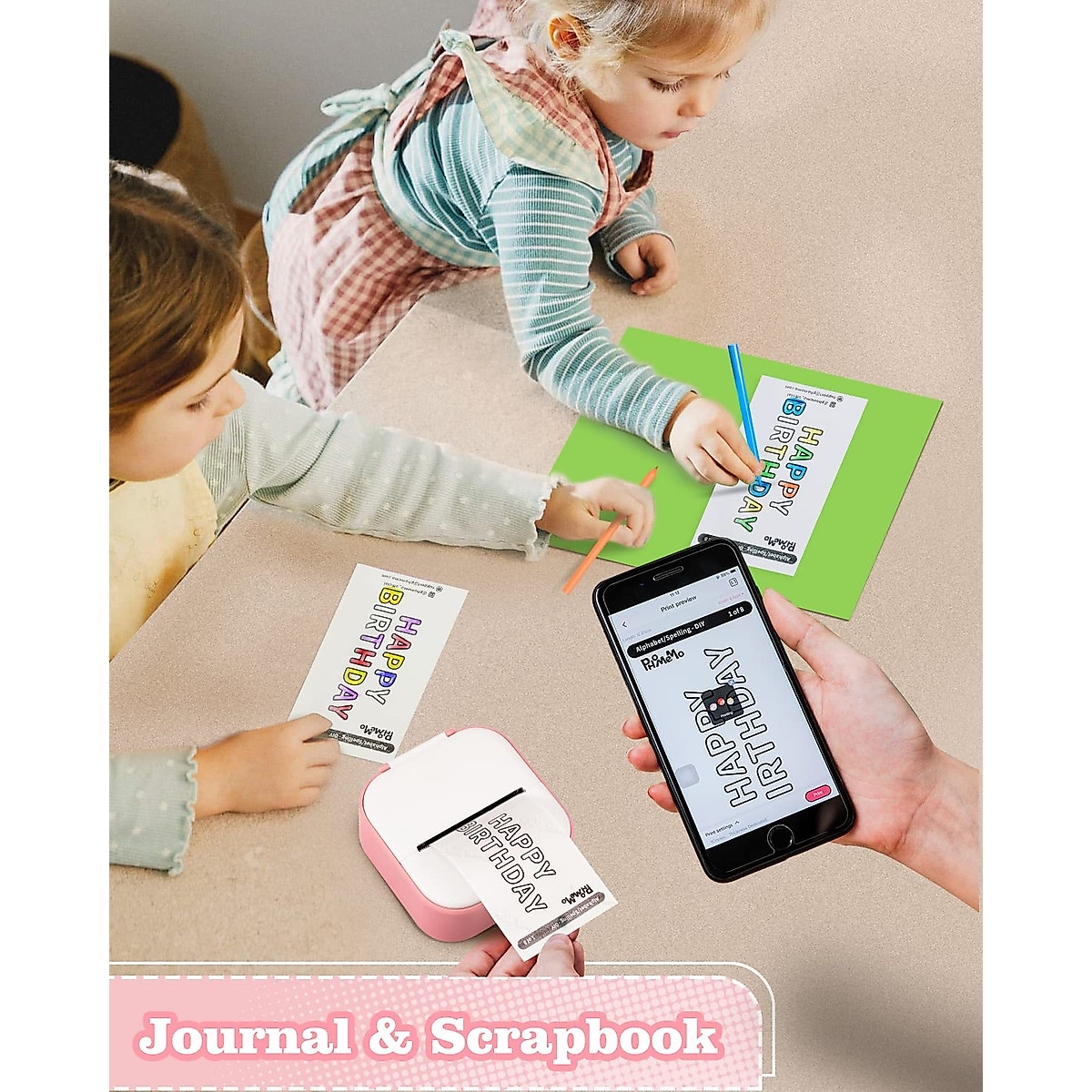 Memoking T02 Small Thermal Printer for Phone, Portable Wireless Note Printer with 3 Rolls Paper for Children’s Day Birthday and Printer Case