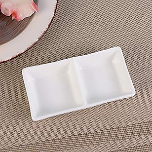 Hemoton Ceramic Appetizer Serving Tray Divided Serving Platter Chips Dip Sauce Dishes 2 Compartment Snacks Dishes Tray 5 Inch for Salt Vinegar Sugar Spices White