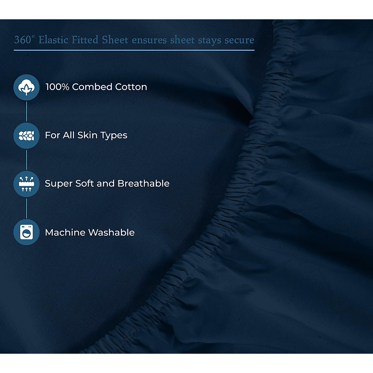 ROYALE LINENS 400 Thread Count 100% American Grown Cotton 4 Piece Sateen Queen Sheet Set - 1 Fitted Sheet, 1 Flat Sheet, 2 Pillow case - Navy Queen Bedsheet - Cotton Sheets - (Queen, Rivera Navy)