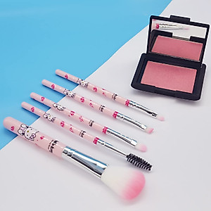 5PCS Kitty Makeup Brush with Kitty Cat Headband-Cosmetic Makeup Brush Set Professional Tool Kit Set Brush Set Best Gift for Young Girl Women