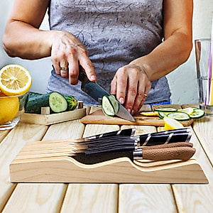 RedCall Kitchen Knife Holder for Drawer Solid Wood Universal Knife Block Without Knives,Bamboo home & chef Knife in-Drawer Organizer Insert,Premium Under Cabinet Knife Storage (11 knife holder)