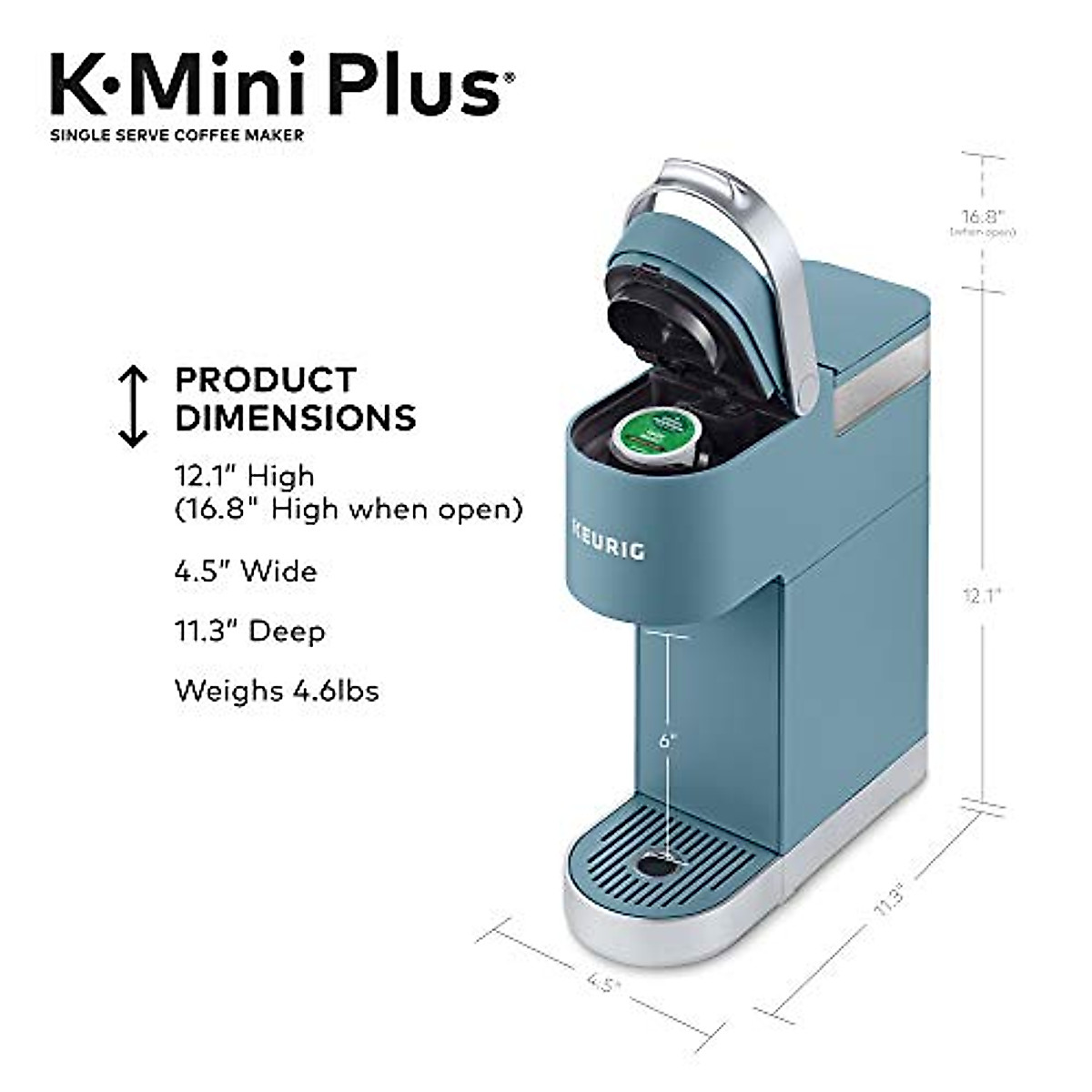 Keurig K-Mini Plus Single Serve K-Cup Pod Coffee Maker, Evening Teal