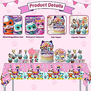 153 Pcs Super cat Birthday Party Supplies, Cute Kitten Party Decorations Include Banner, Balloons, Tableware, Cupcake Toppers, Tablecloth, Backdrop, Pink Kitten Themed Party Decorations for Girls