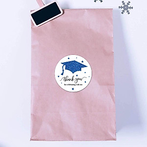 Blue White Graduation Thank You Stickers, Congrats Grad Party Favor Sticker Labels 40-Pack 2in