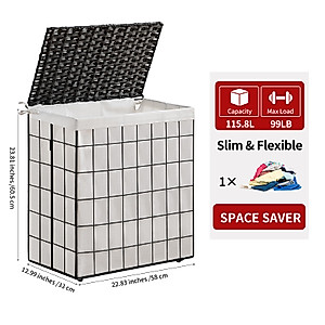 Mxfurhawa Laundry Hamper, 115.8L Laundry Basket with PP Lid, Clothes Hamper, with Divided Removable Liner Bag, Large Capacity Iron-Made Laundry Sorter Clothes Hamper for Bedroom,Bathroom (black)