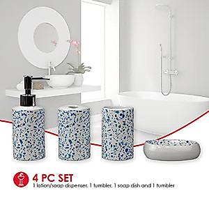 Home Basics, Blue Trendy Terrazzo 4 Piece Ceramic Bath Accessory Set