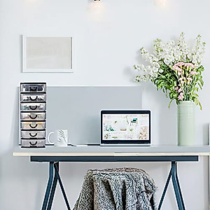 Rempry Mini Plastic Drawers Organizer, 7.1"x5.1"x13.2" Small Storage Drawers Containers with 7 Clear Drawer Units, Black