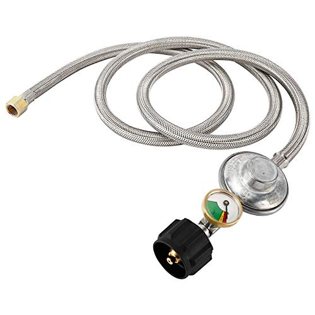 Artilife 5 FT (1.5M) Propane Regulator Hose Replacement with Propane Tank Gauge, Stainless Steel Braided Hose for Burner Stove, Gas Water Heater, Burner and More
