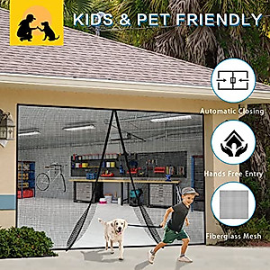Garage Door Screen for 2 Car 16x7FT, Retractable Magnetic Garage Screen Doors for 2 Car Garage Fiberglass Mesh Heavy Duty 5.2LB Hands Free Screen Door