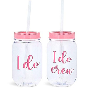 I Do Crew Plastic Mason Jar for Bachelorette Party and Bridal Shower (11+1) Glass