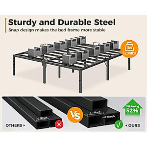 KKL King Size Bed Frame, 18 Inch Heavy Duty Steel Platform with Mattress Anti-Slip Rods, Bed Frame with Underneath Storage Space, No Box Spring Needed, Easy Assembly, Black