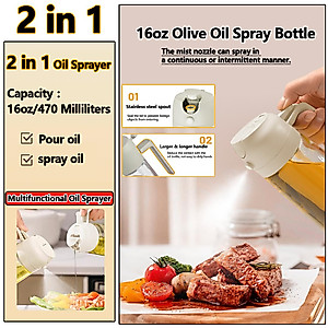 LayYun Olive Oil Dispenser Bottle & Oil Dispenser and Oil Sprayer,470 ml 16 OZ Condiment Container With Olive Oil Sprayer Dispenser for Cooking, Air Fryer, Salad, Frying, BBQ
